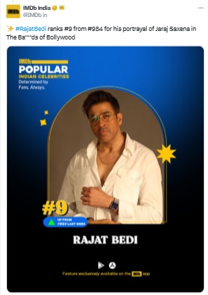 Rajat Bedi jumps to ninth spot on IMDb India after Ba***ds success - India Today